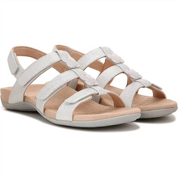 Vionic | Shoes | New Vionic Amber Sandal In Silver Metallic Linen ...
